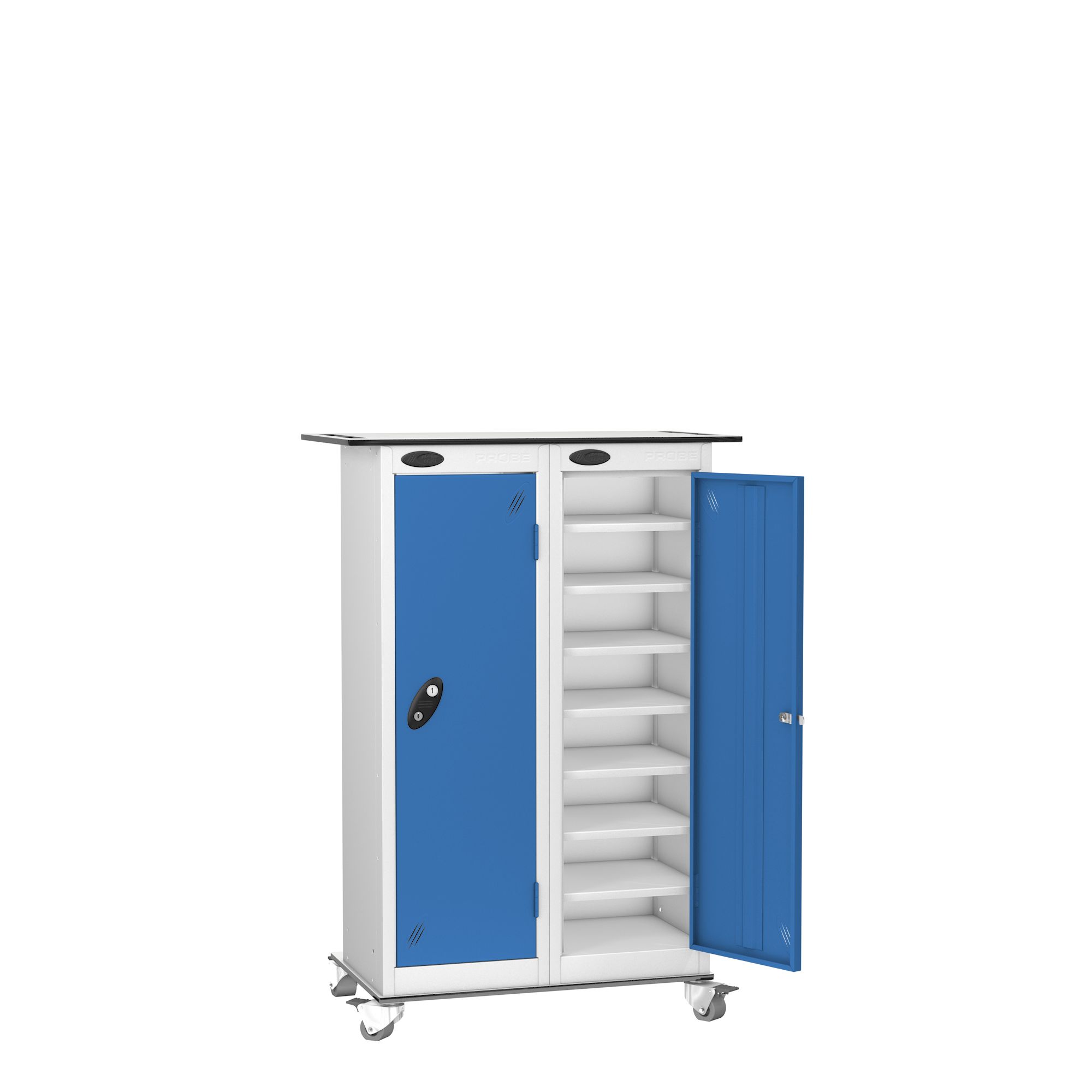 PROBE Two Door Sixteen Compartment Tablet Storage Trolley - Lockers Online
